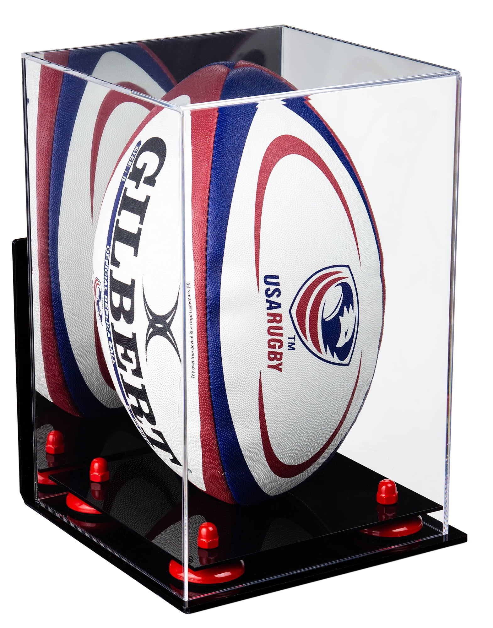 Deluxe Acrylic Rugby Ball Display Case with Mirror, Wall Mount and Red ...