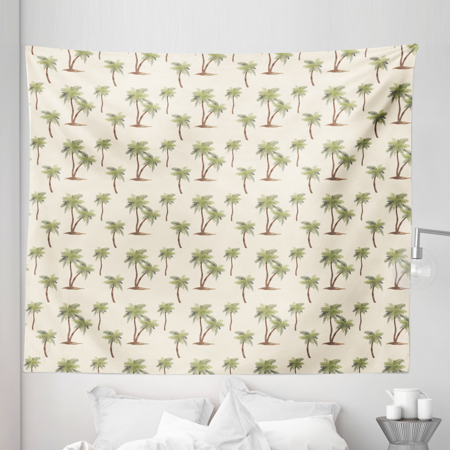 Hawaii Tapestry, Repetitive Jungle Trees Pattern Hand Drawn Pastel ...