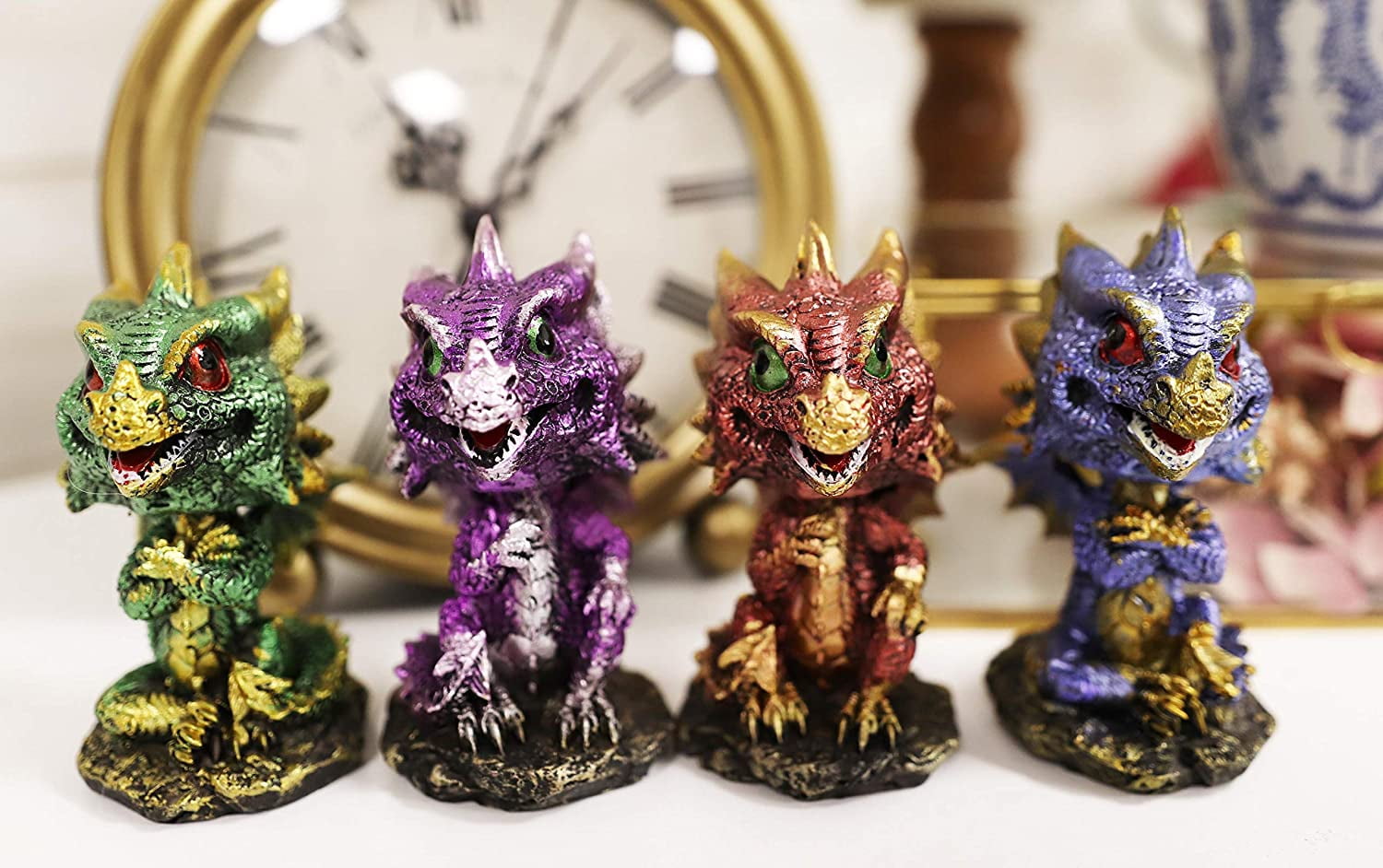 Ebros Gift Set of 4 Whimsical Wyrmling Baby Dragons Bobblehead Small ...