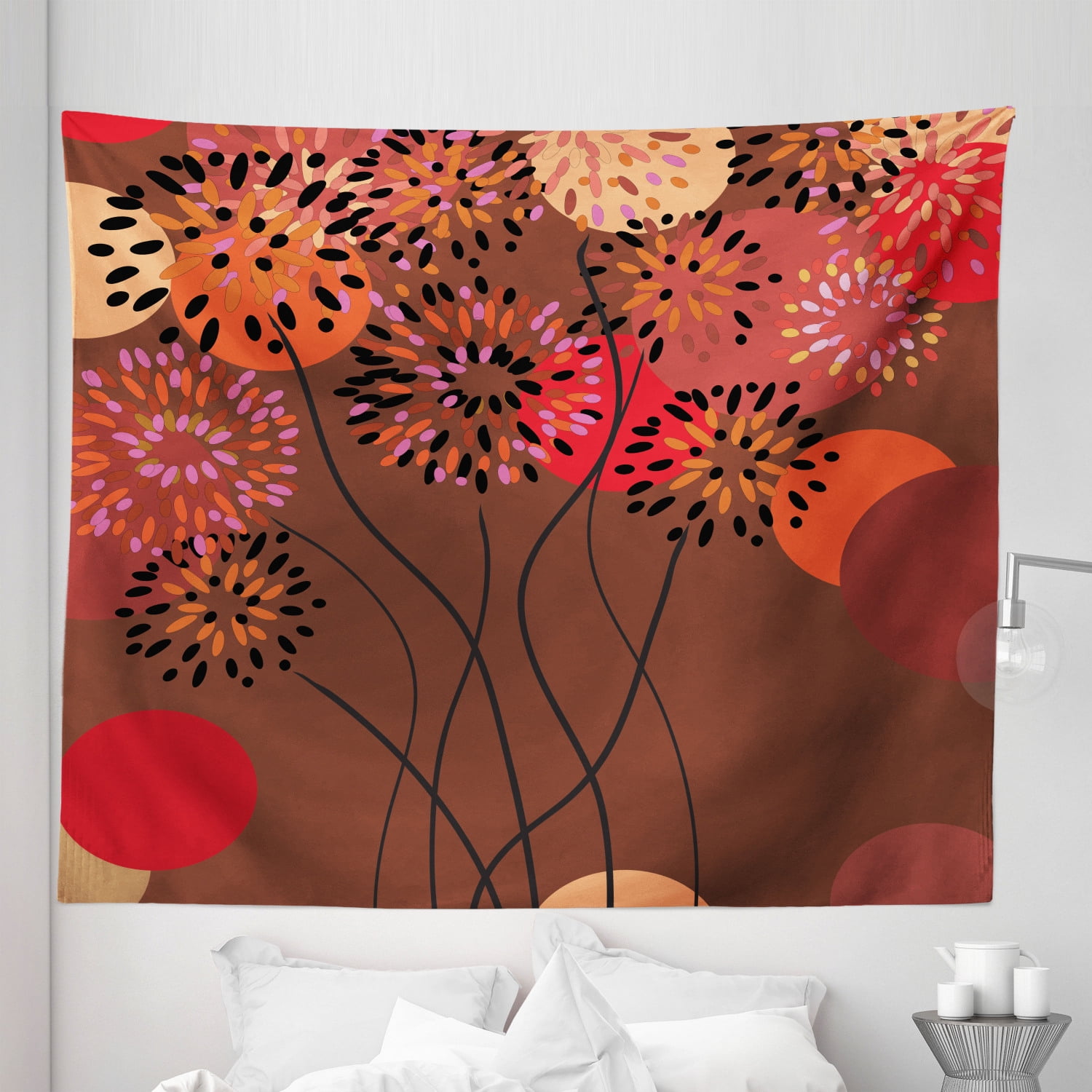 Dandelion Tapestry, Floral Patterned Illustration with Wavy Pedicles ...