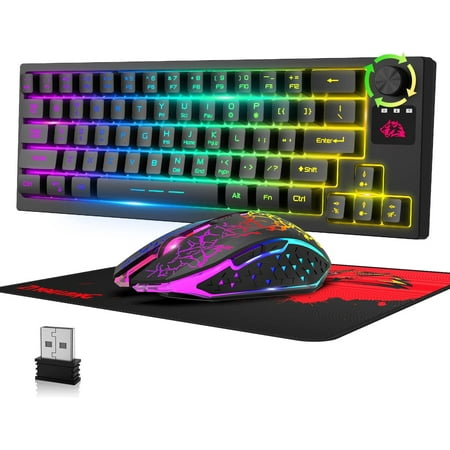 Wireless Gaming Keyboard and Mouse Combo,64 Key RGB Backlight ...