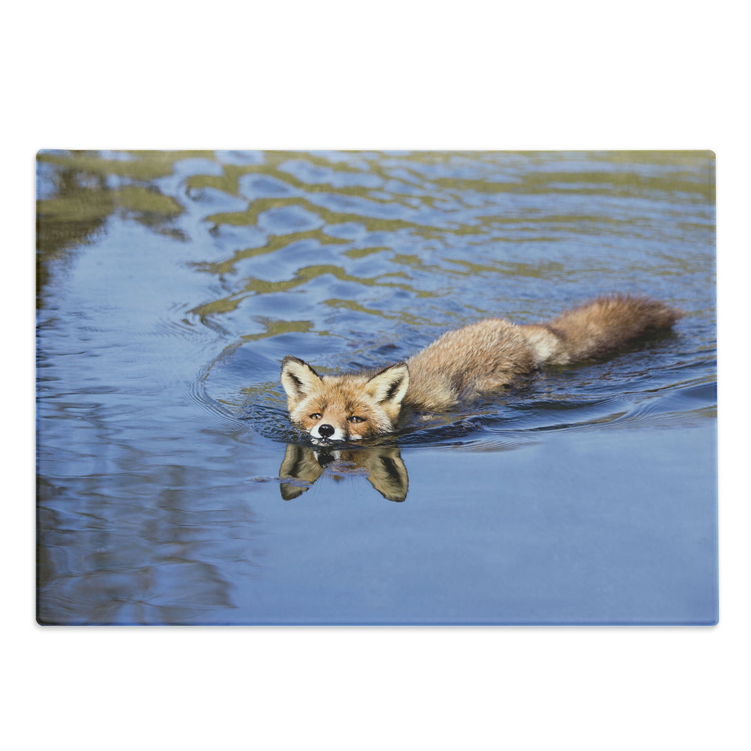 Fox Cutting Board, Fox Swimming in Blue River Natural Life Mammal Wild ...