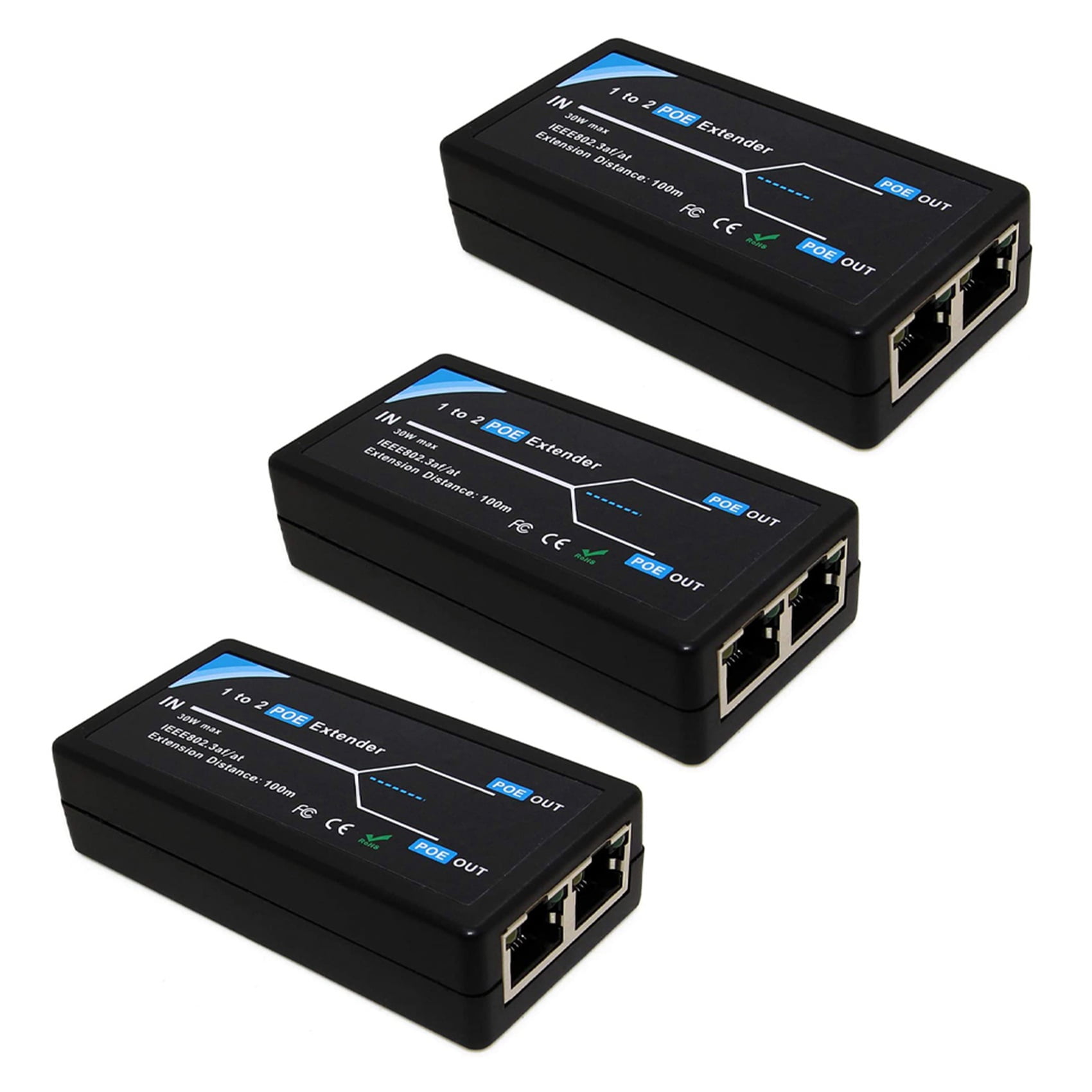 3X 2 Port POE Extender 10/100Mbps with IEEE 802.3Af Standard Input ...