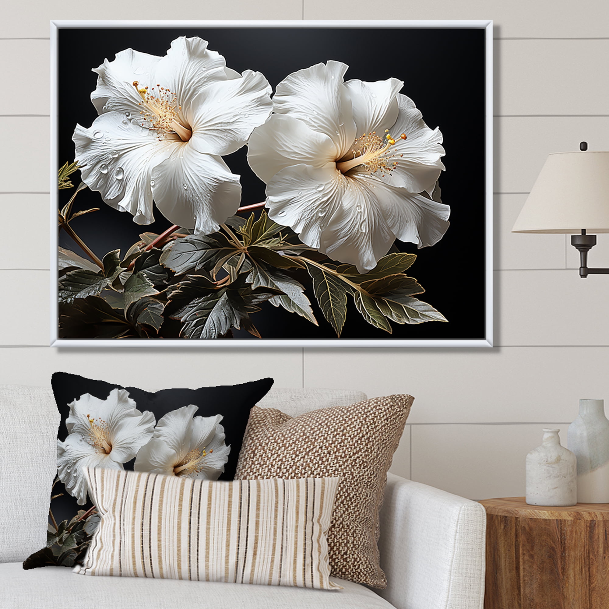 Click here for Designart White White Framed Wall Art  Hibiscus Fr... prices
