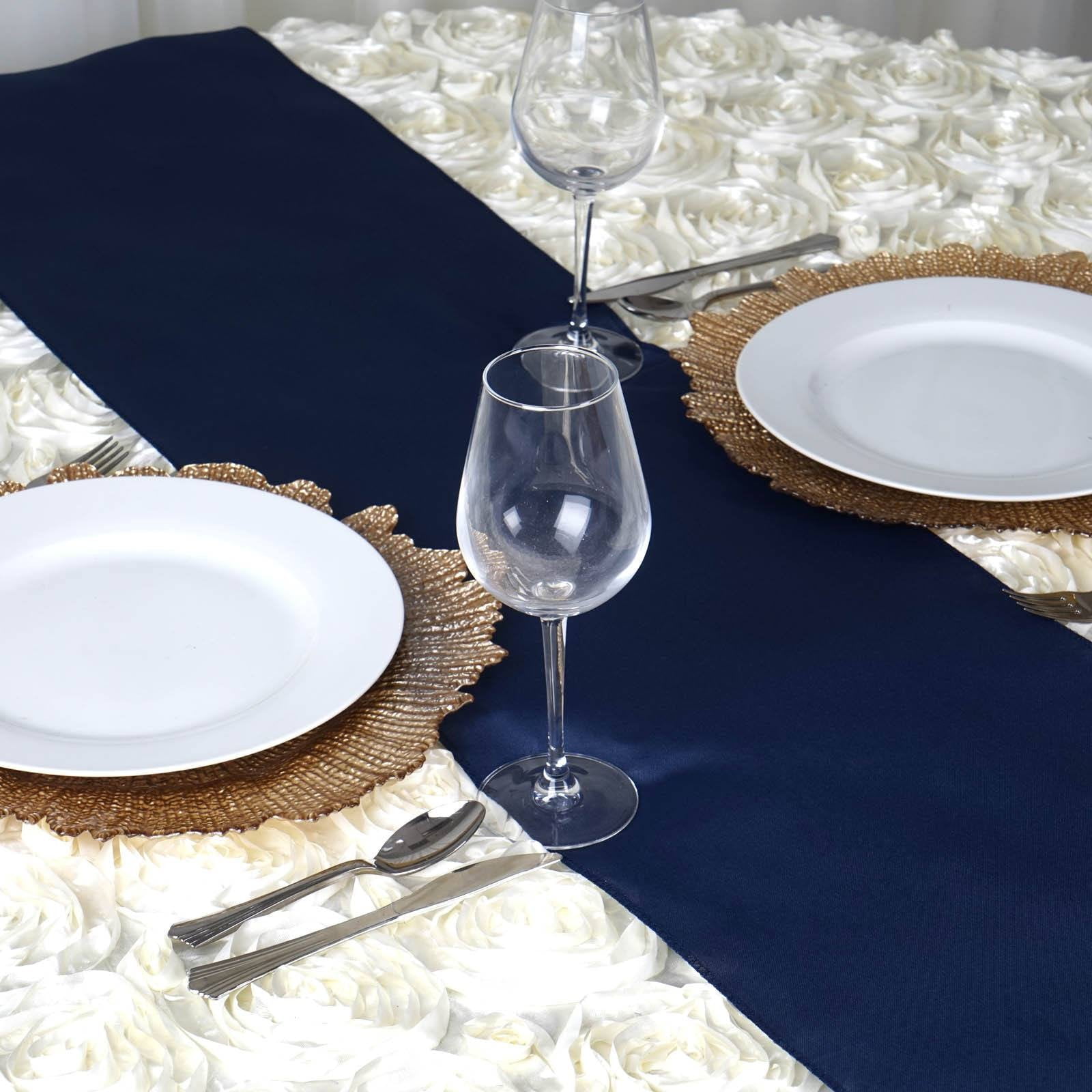 Efavormart NAVY BLUE Premium Polyester Table Top Runner For Weddings ...
