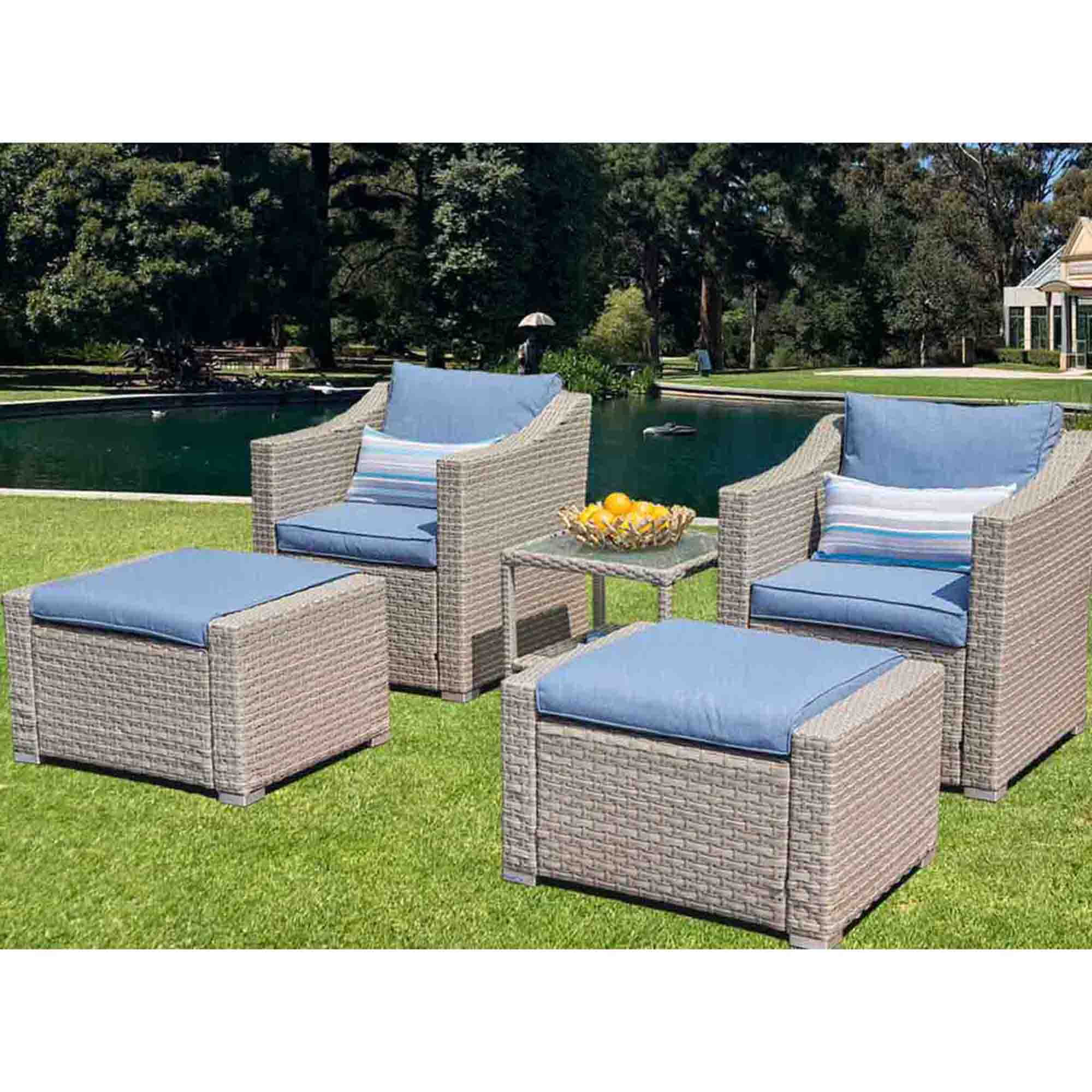 COSIEST 5-Piece Modern Patio Rattan Outdoor Lounge Set Gray Wicker ...