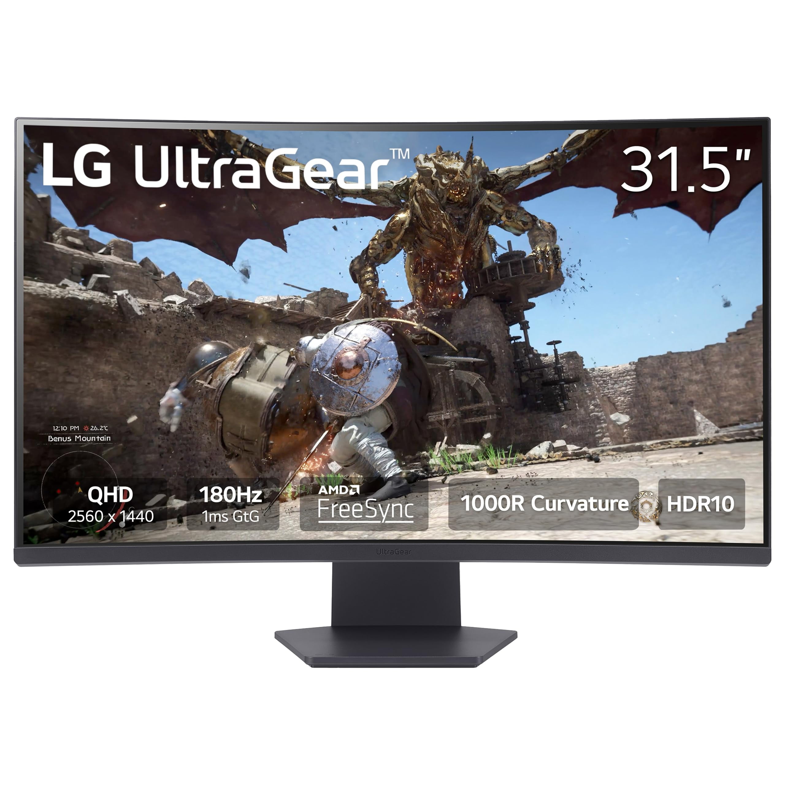 LG 32GS60QC-B Ultragear 32-inch Curved Gaming Monitor QHD (2560x1440) 180Hz 1ms 1000R AMD ...