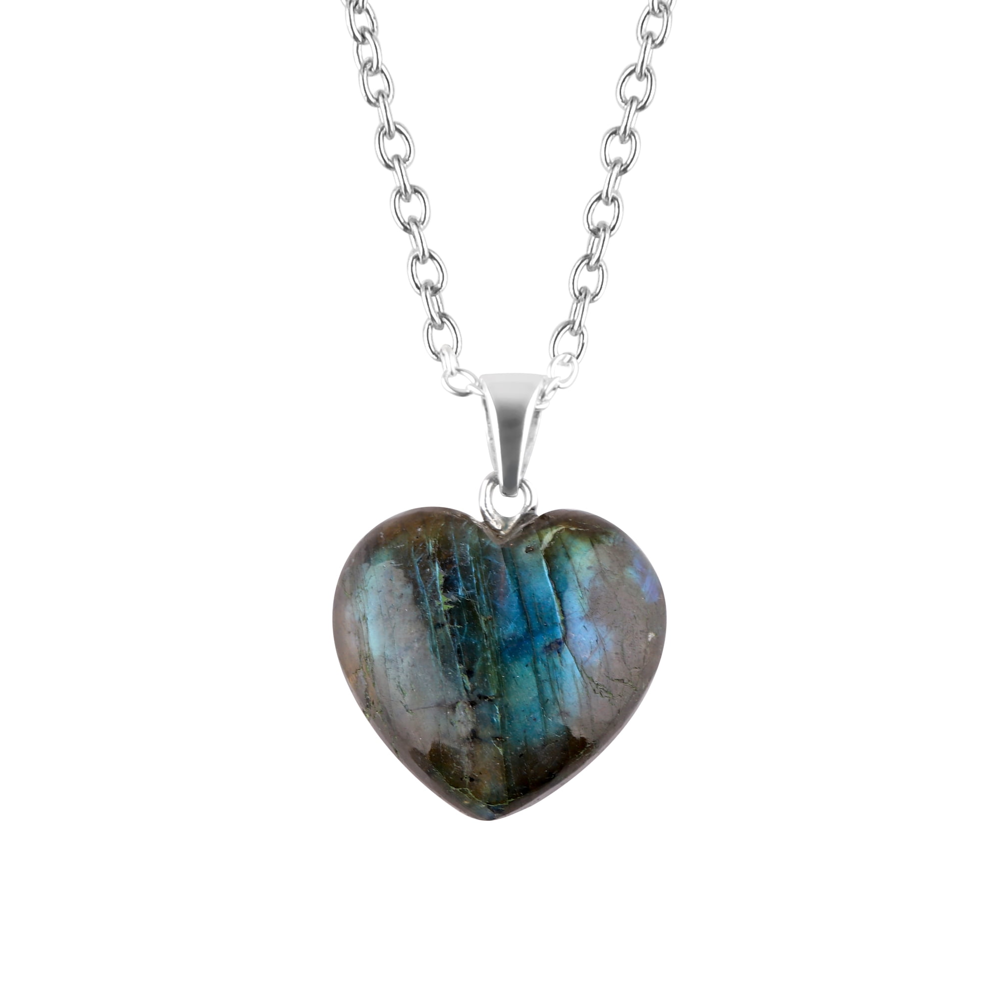 Gempires Natural Labradorite Heart Pendant Necklace, 20mm Heart Shape ...