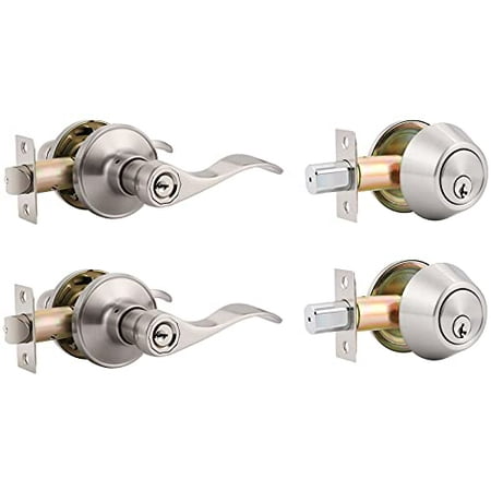 2 Pack Keyed Alike Entry Lever Door Handle and Single Cylinder Deadbolt ...