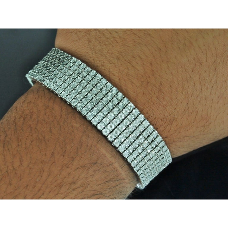 Mens 6 Row .925 Sterling Silver White Diamond Tennis Bracelet Bangle Fanook 3 CT Men s Grey Type