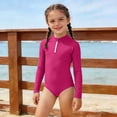 SSCMYXG Girls' Long-Sleeve Rash Guard Swimsuit, Kids' Solid Color Half ...