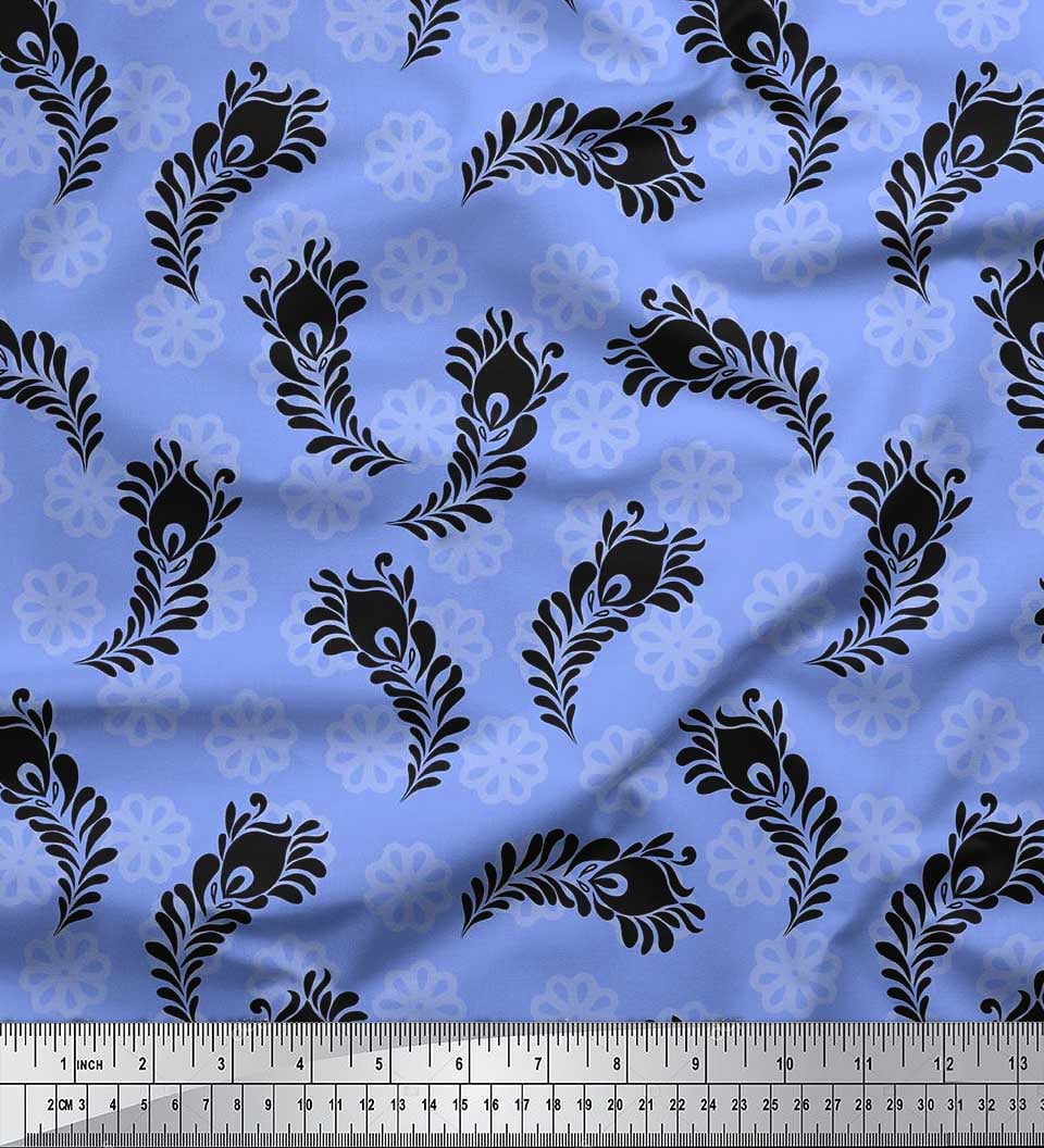 Soimoi Silk Fabric Floral & Peacock Feather Print Fabric by the Yard 42 ...