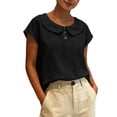 ClodeEU Women's Peter Pan Collar Short Sleeve Button T-Shirt,Casual ...