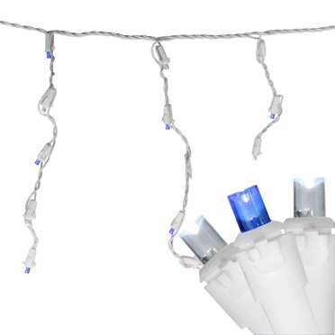 Set of 100 Blue Mini Icicle Christmas Lights 3" Spacing - White Wire ...