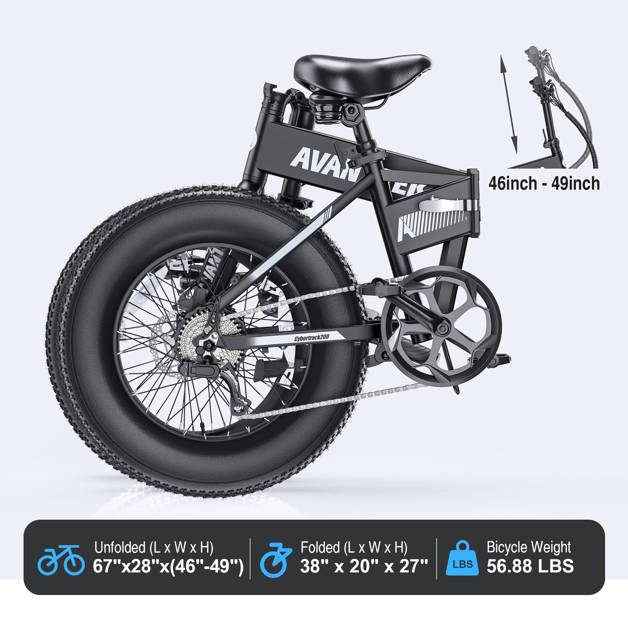 Buy AVANTREK 20inch Foldable Electric Bike, 20x4 Fat Tire Ebike, 500W ...