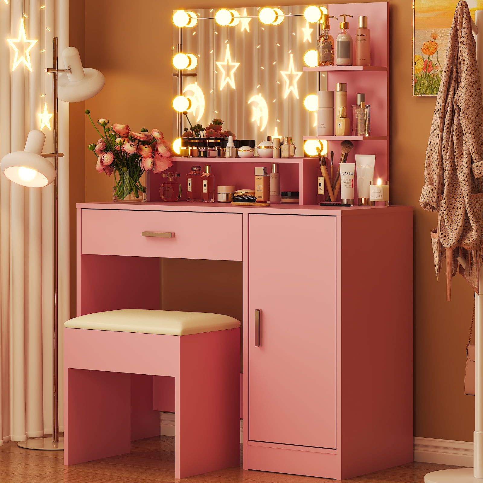 Click here for Ktaxon Vanity Set With 3 Color Lighted Mirror  Mak... prices