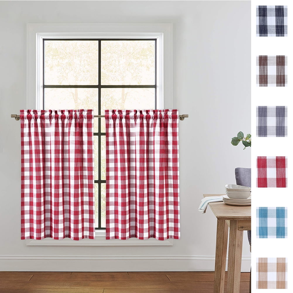 Haperlare Red White Kitchen Curtains 36 inches Buffalo Plaid Gingham ...
