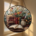 Bookshelf Stained Glass Style Suncatcher Window Decor, Floral Book Art ...