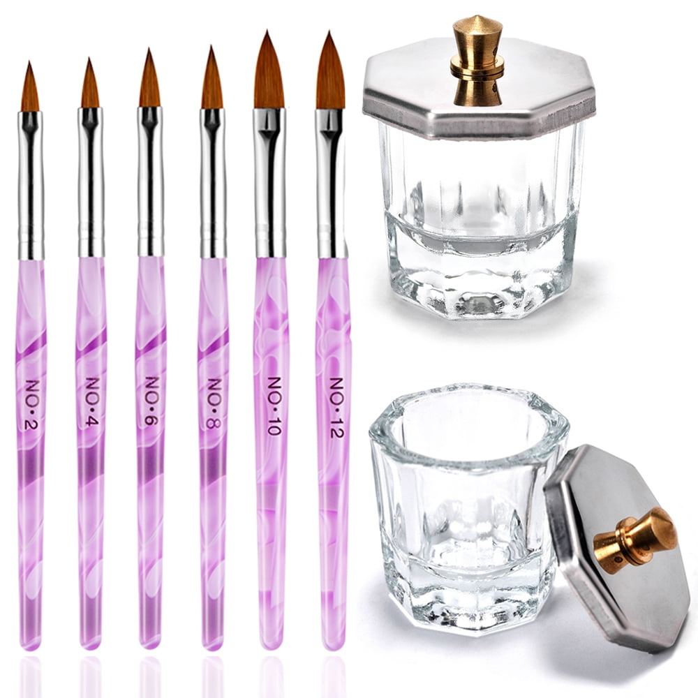 Kalolary 2Pcs Nail Art Dappen Dish with 6Pcs Acrylic Nail Brush Set ...