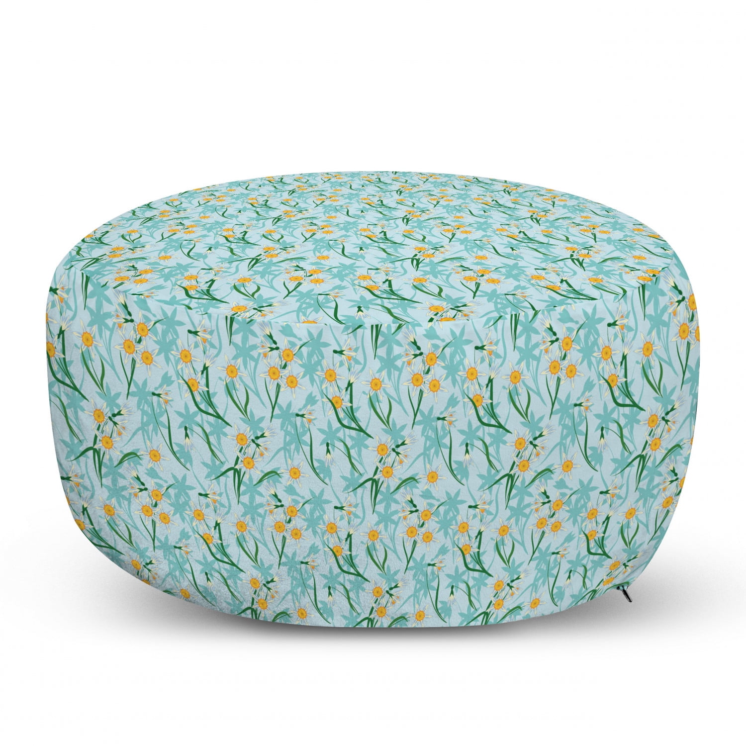 Flowers Pouf Cover with Zipper, Spring Garden of Daffodil Blooms Meadow ...