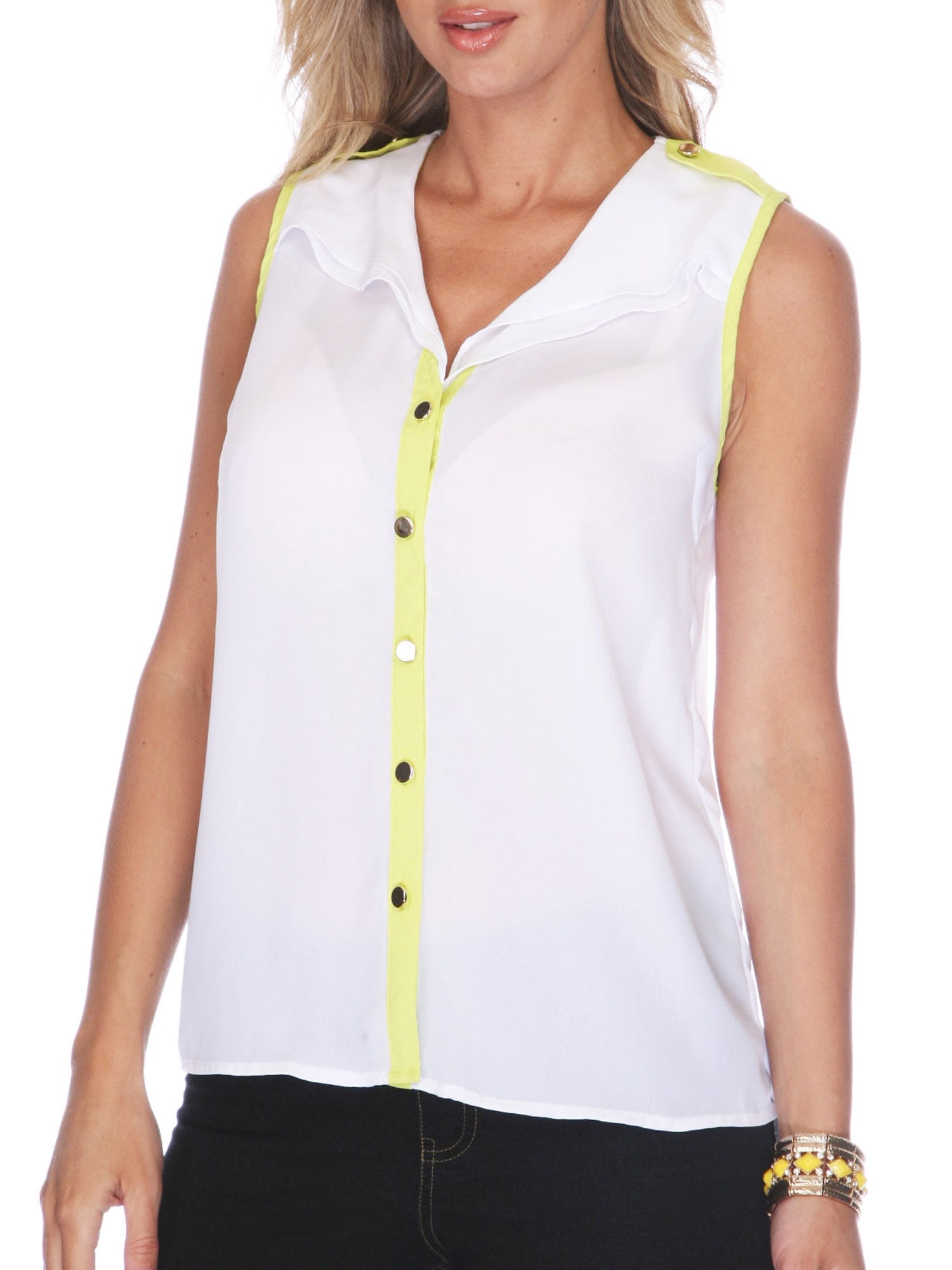 White Mark Women's Sleeveless Chiffon Button-down Blouse - Walmart.com