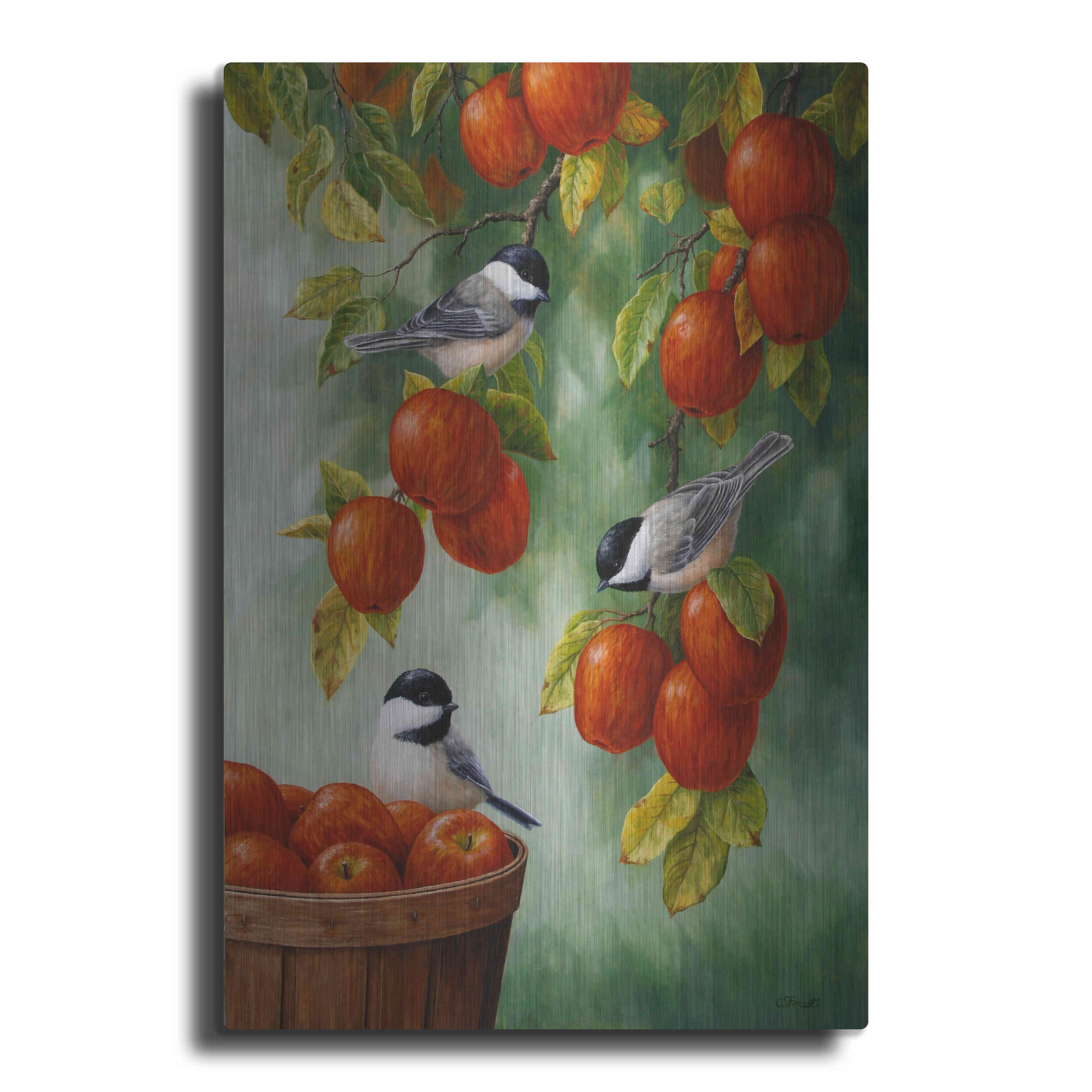Luxe Metal Art 'Apple Harvest Chickadees' by Crista Forest, Metal Wall ...