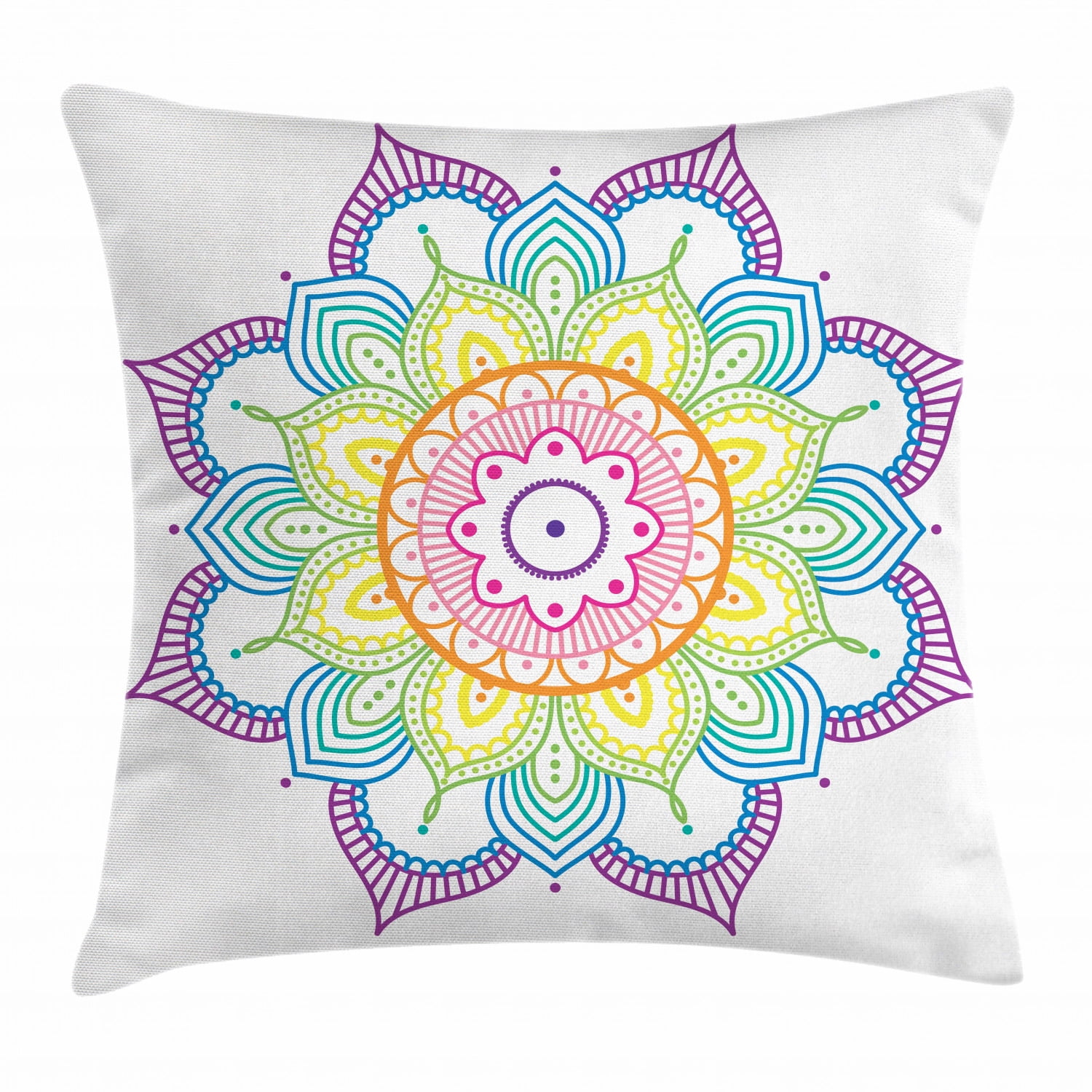 Rainbow Mandala Throw Pillow Cushion Cover, Outline Style Mandala ...
