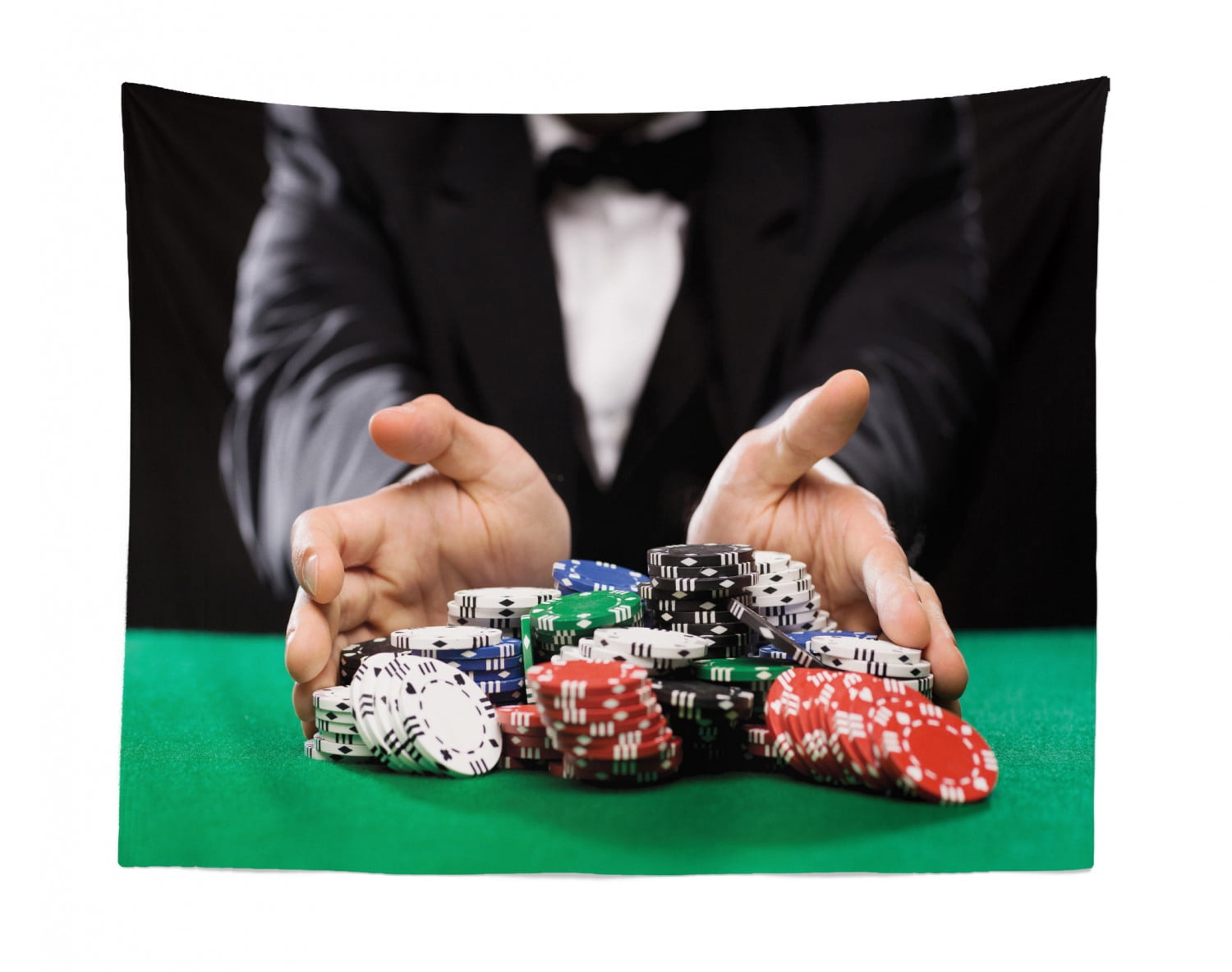 Poker Tapestry, Repeated Playing Cards Roulette Table and Gaming Chips ...