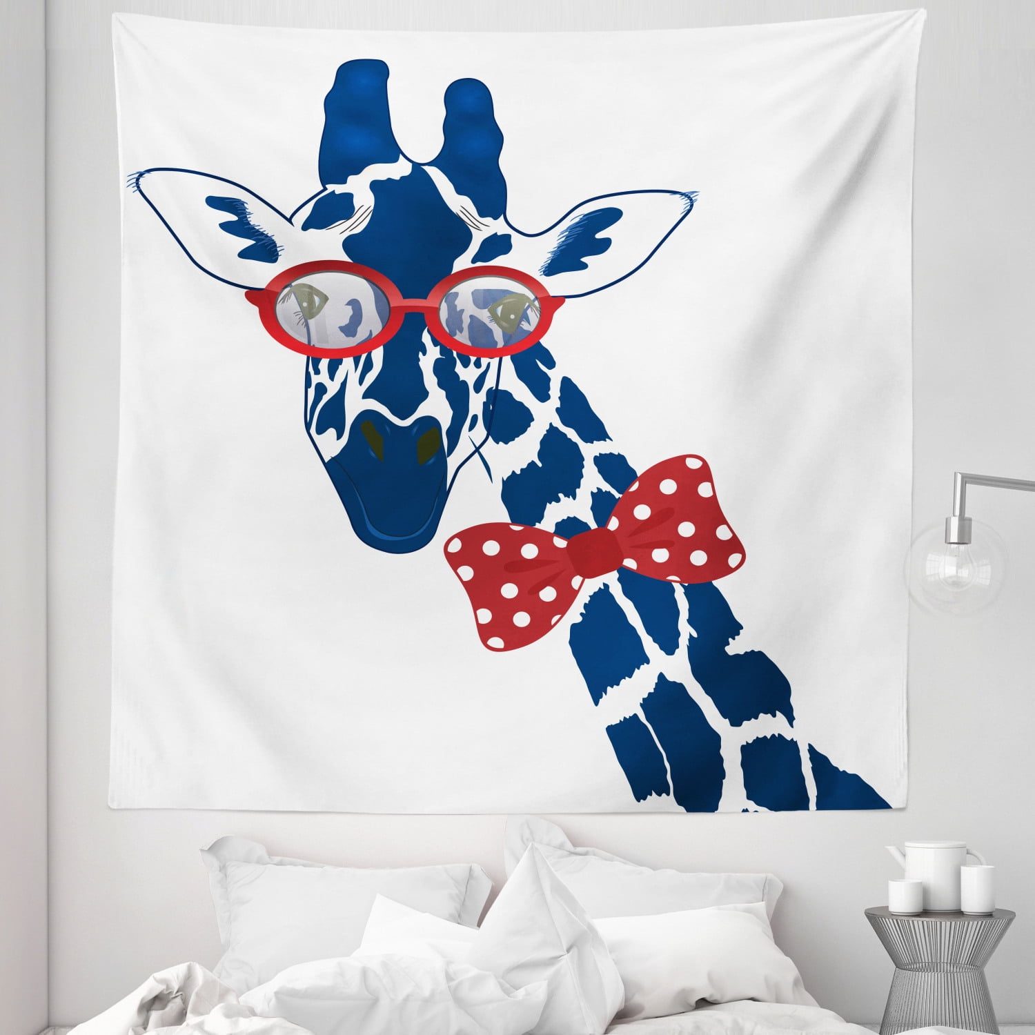 Giraffe Tapestry, Hipster Animal Neck Bowtie and Nerd Glasses Cartoon ...