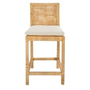 bali & pari Sofia Rattan and Mahogany wood BOHO Counter Stool, Natural ...