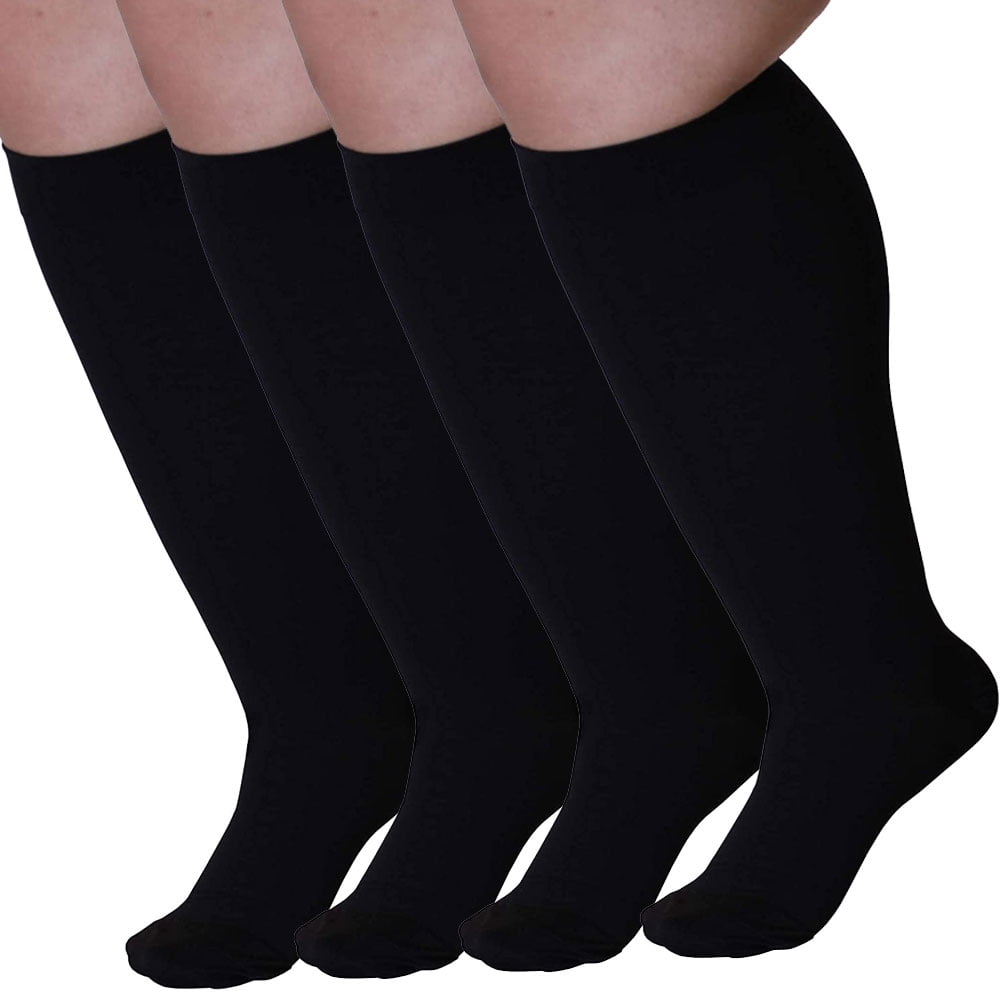 ChYoung Extra Wide Calf Compression Socks 4 Pack for Women Men Plus ...