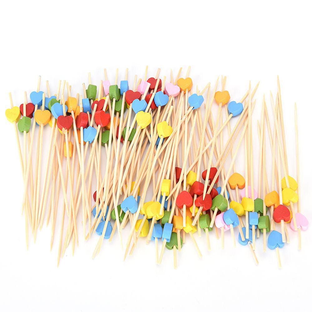 100PCS Bamboo Cocktail Picks | Food Toothpicks For Appetizers |Heart ...
