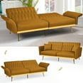 ACMEASE 70” Velvet Futon Sofa Bed with Adjustable Armrests and 2 ...