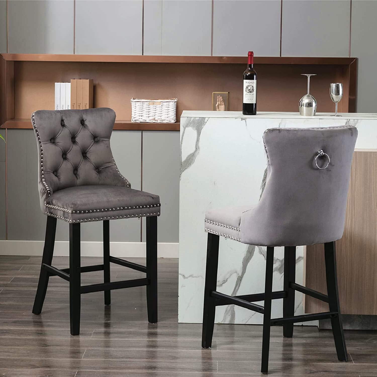 Recaceik Farmhouse Kitchen Island Stools Set of 2, Velvet Tufted ...