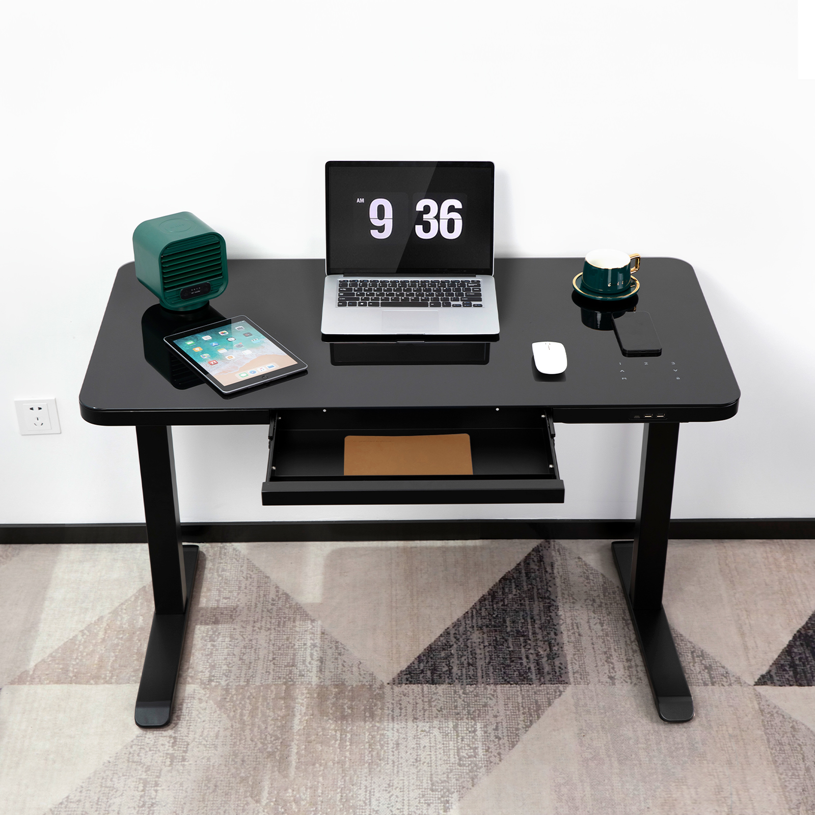 Buy AIMEZO Ergonomic Height Adjustable Glass Standing Desks with Drawer ...