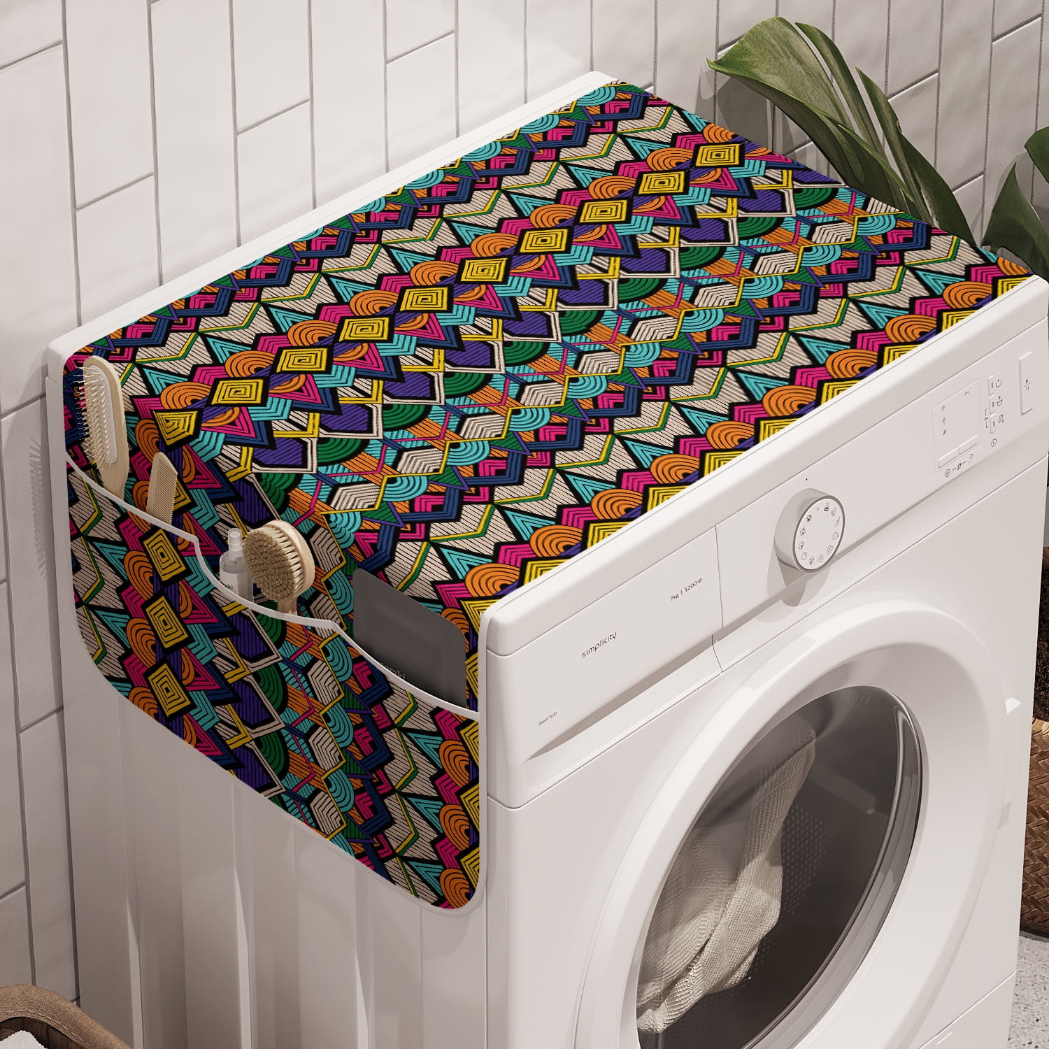 Geometric Washing Machine Organizer, Retro Eighties Design Vibrant ...