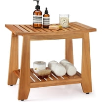 TeakAura 14'' Teak Shower Stool, Teak Shower Bench, Waterproof Wood ...