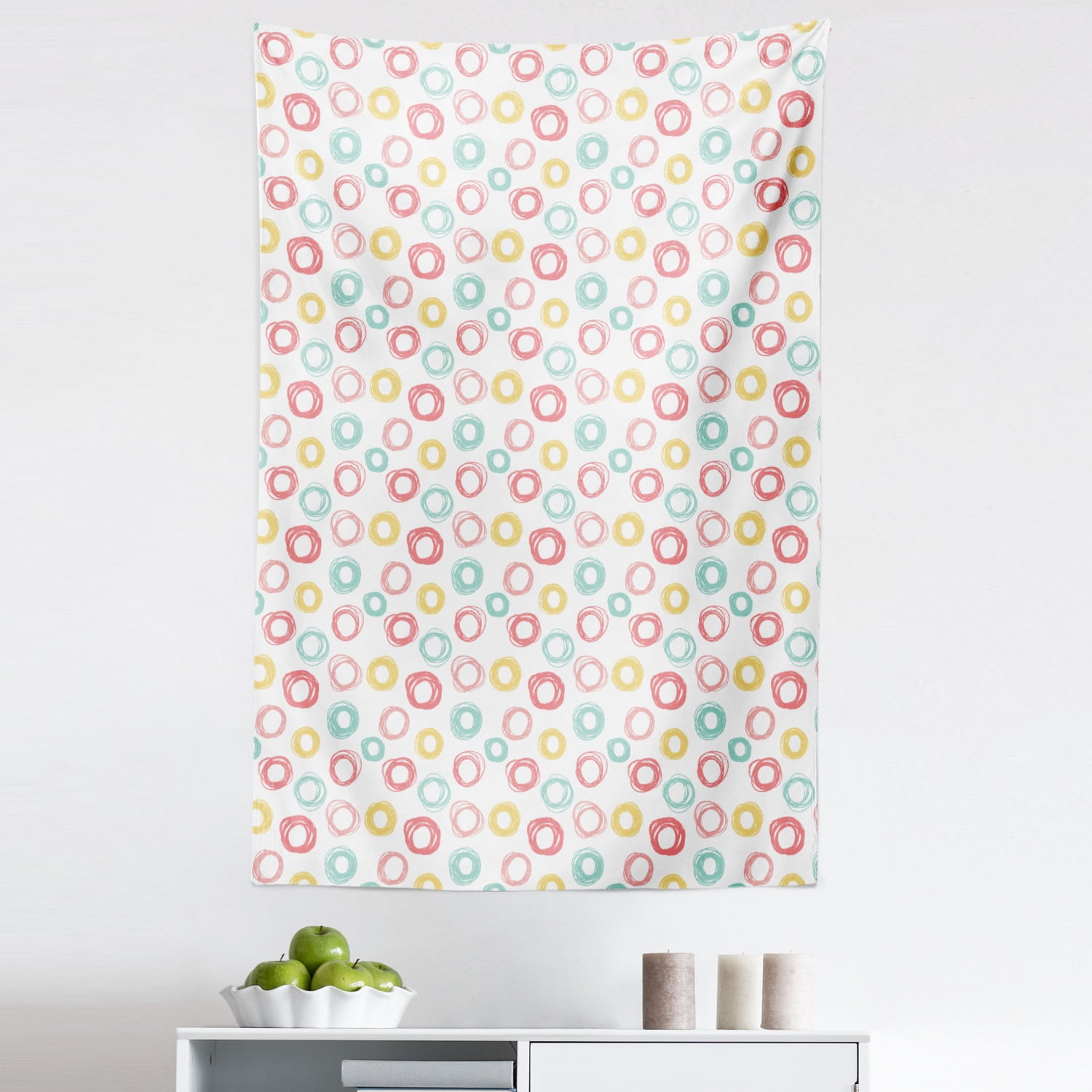 Geometric Tapestry, Circular Shapes with Doodle Pencil Marks Colorful ...