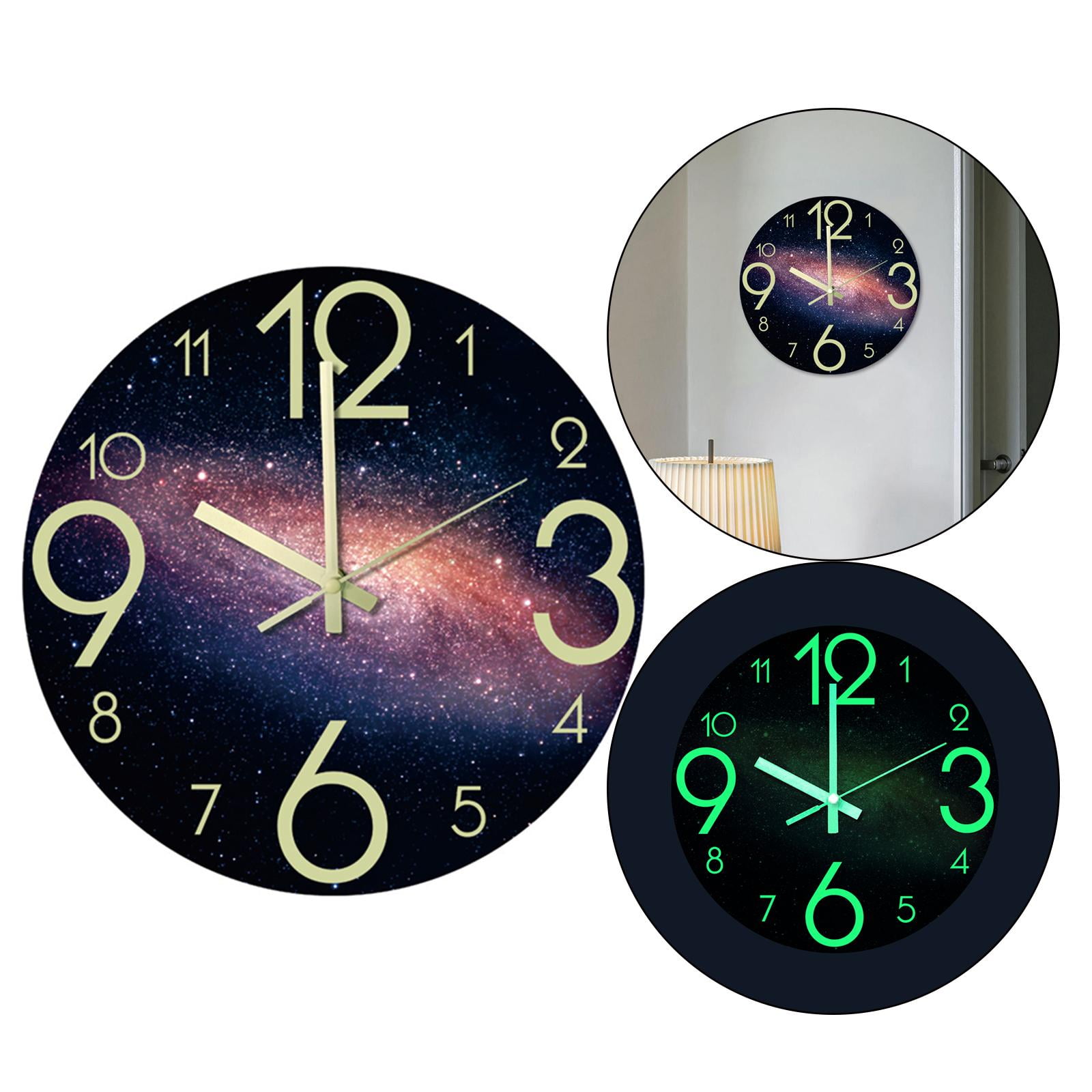 12 Inch Luminous Wall Clock, Non-Ticking Night Clocks Battery Operated ...