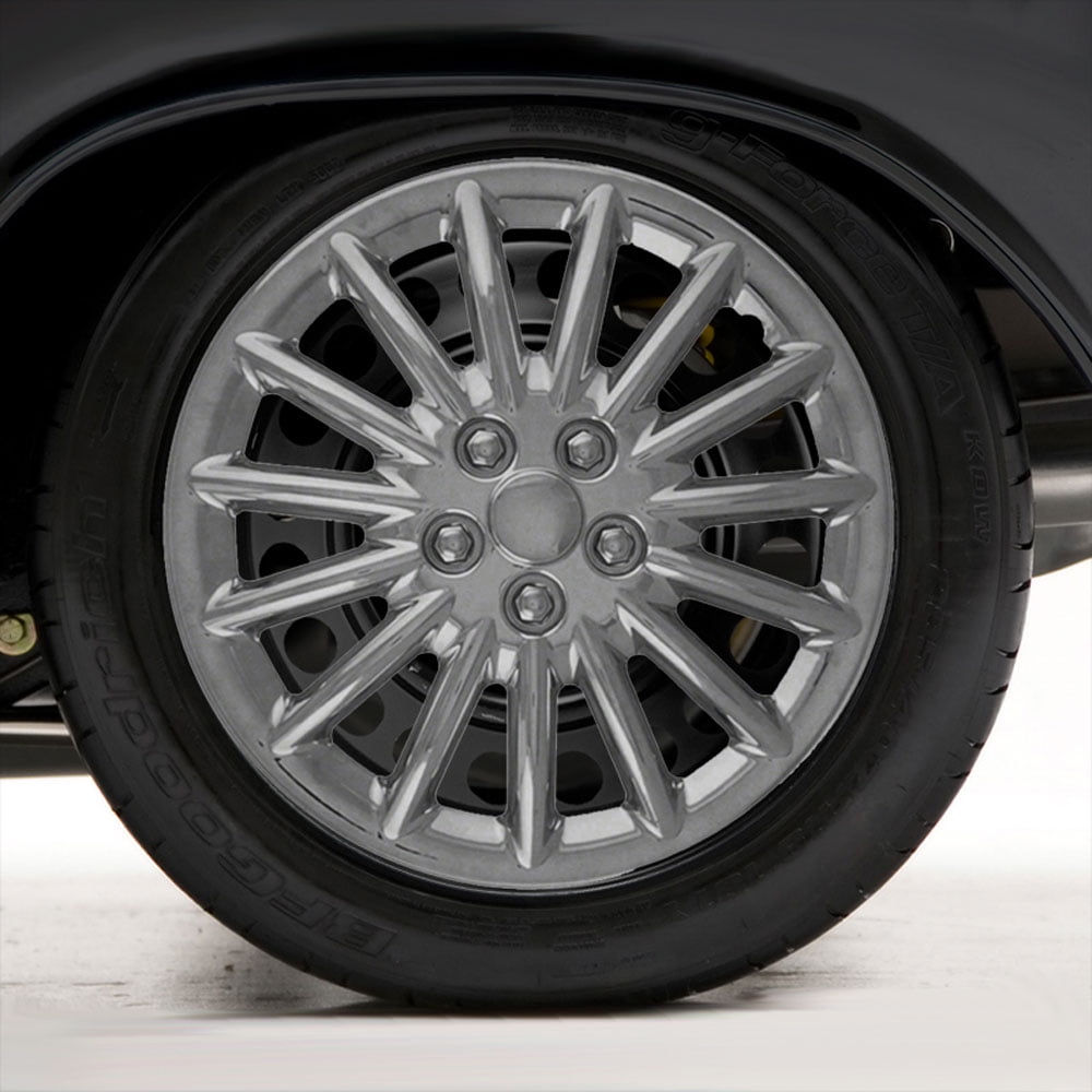 Set of Four 17" Chrome ABS 15 Spoke Hubcap Wheel Covers (Push-on ...