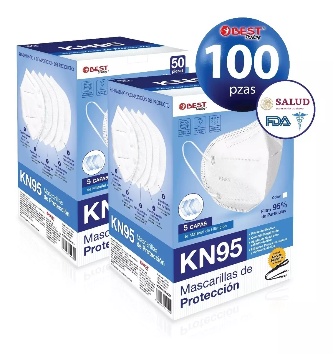 Cubrebocas Kn95 Tapabocas 100 Pz Mascarilla 5 Capas C/filtro | Walmart en línea