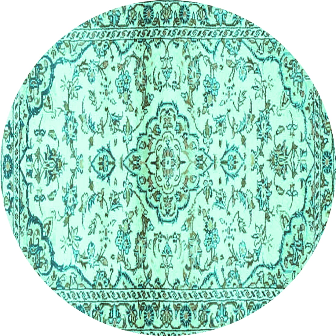 Ahgly Company Machine Washable Indoor Round Persian Turquoise Blue ...
