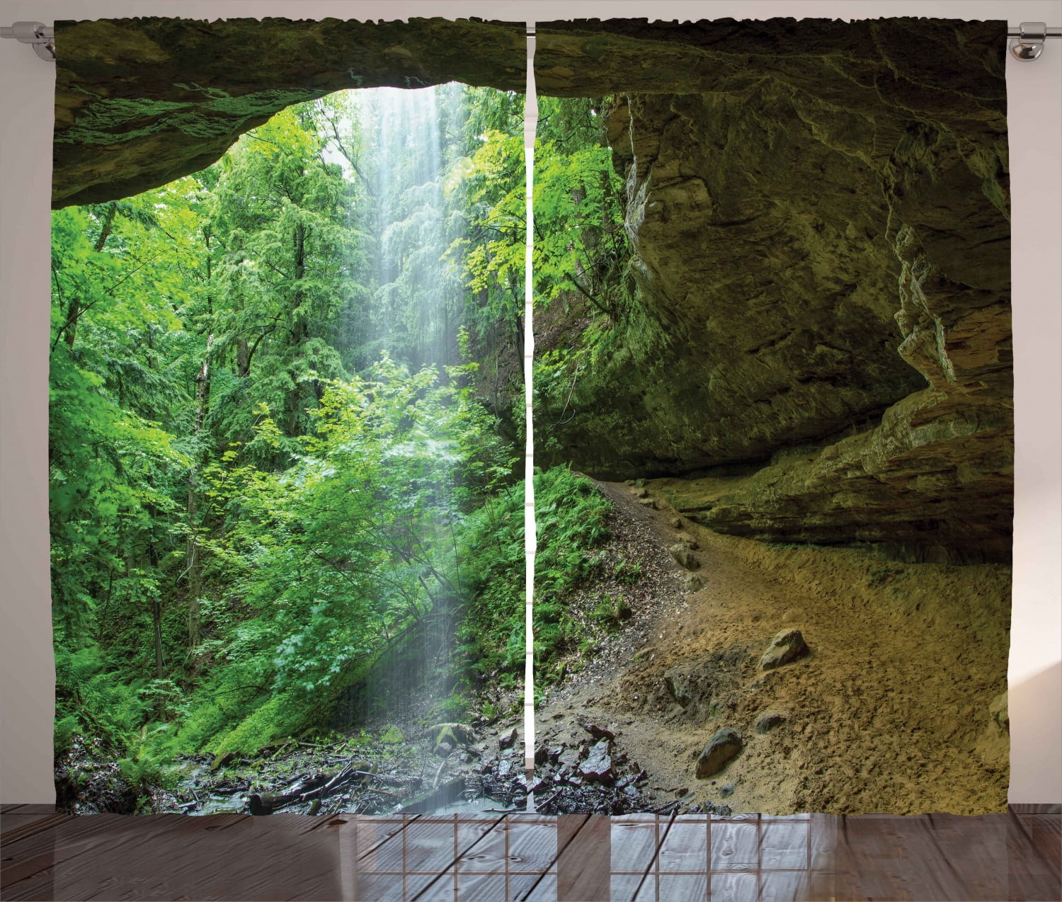 Nature Curtains 2 Panels Set, Canyon Michigan Caves Memorial Falls in ...
