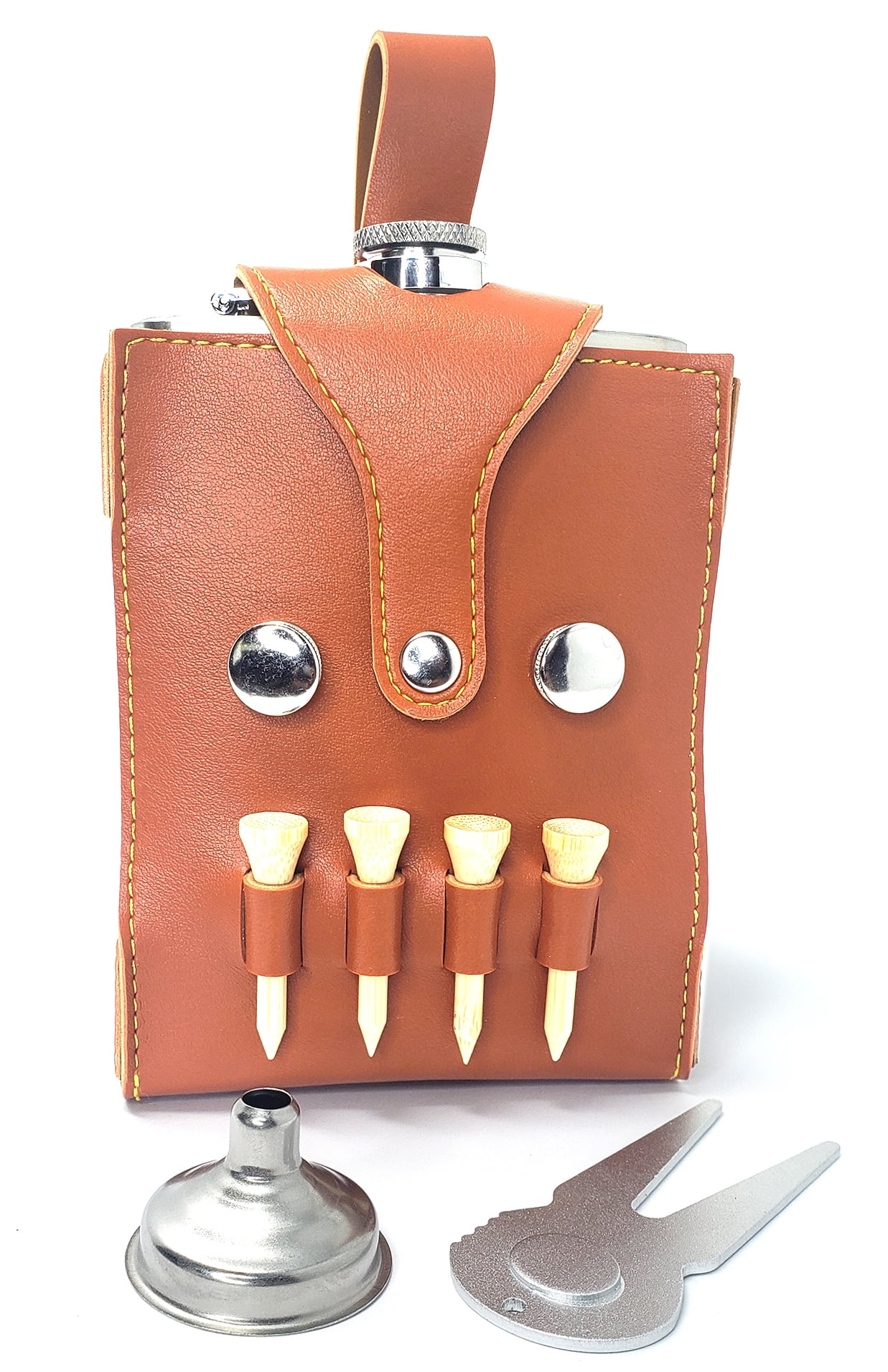 8 oz Golf Flask Stainless Steel 304 | Divot Tool + Funnel + 4 Golf Tee ...