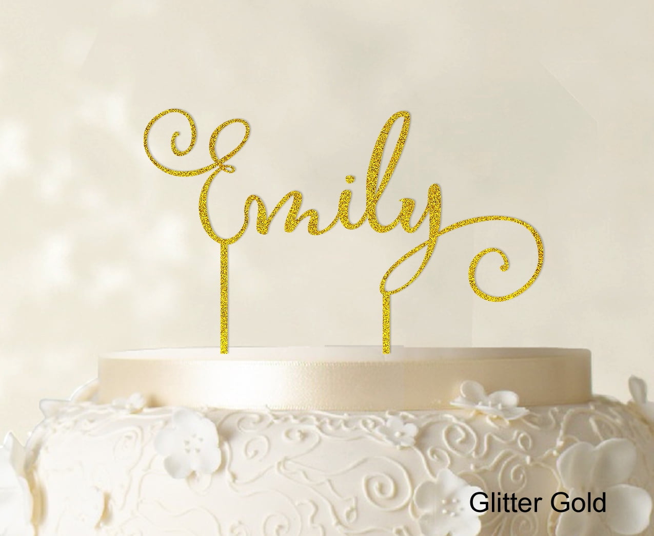 "Custom Name Cake Topper Personalized Glitter Yellow Cake Topper Cake ...