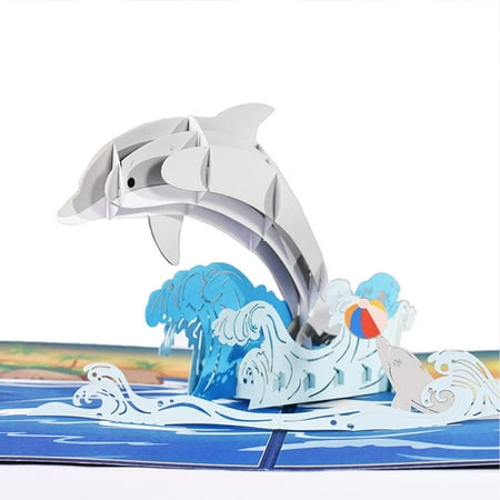 , Pop Up Card 3D Paper Wonder Dolphin Greeting Card with Envelope Note ...