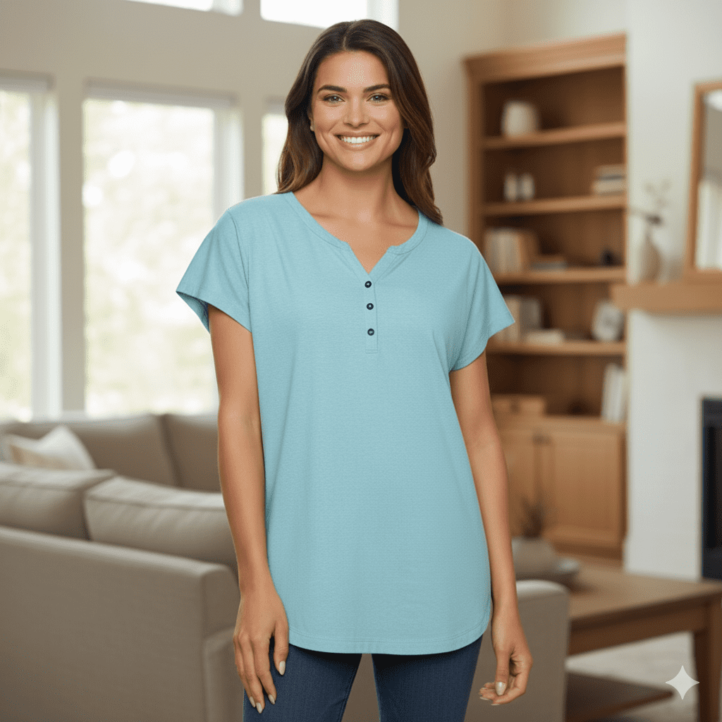 Click here for Womens Shirt Black Bow Slub Henley T-Shirt Turquoi... prices