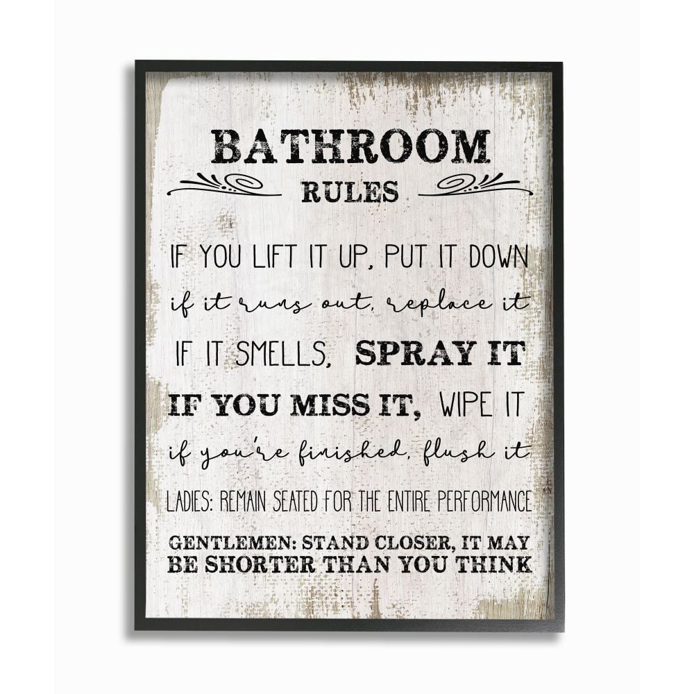 Stupell Industries Bathroom Rules Funny Word Wood Textured Design ...
