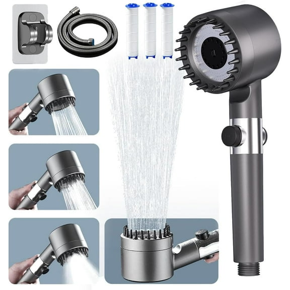 High Pressure Shower Head | 5 Mode Filtered Handheld | Built-In Power ...