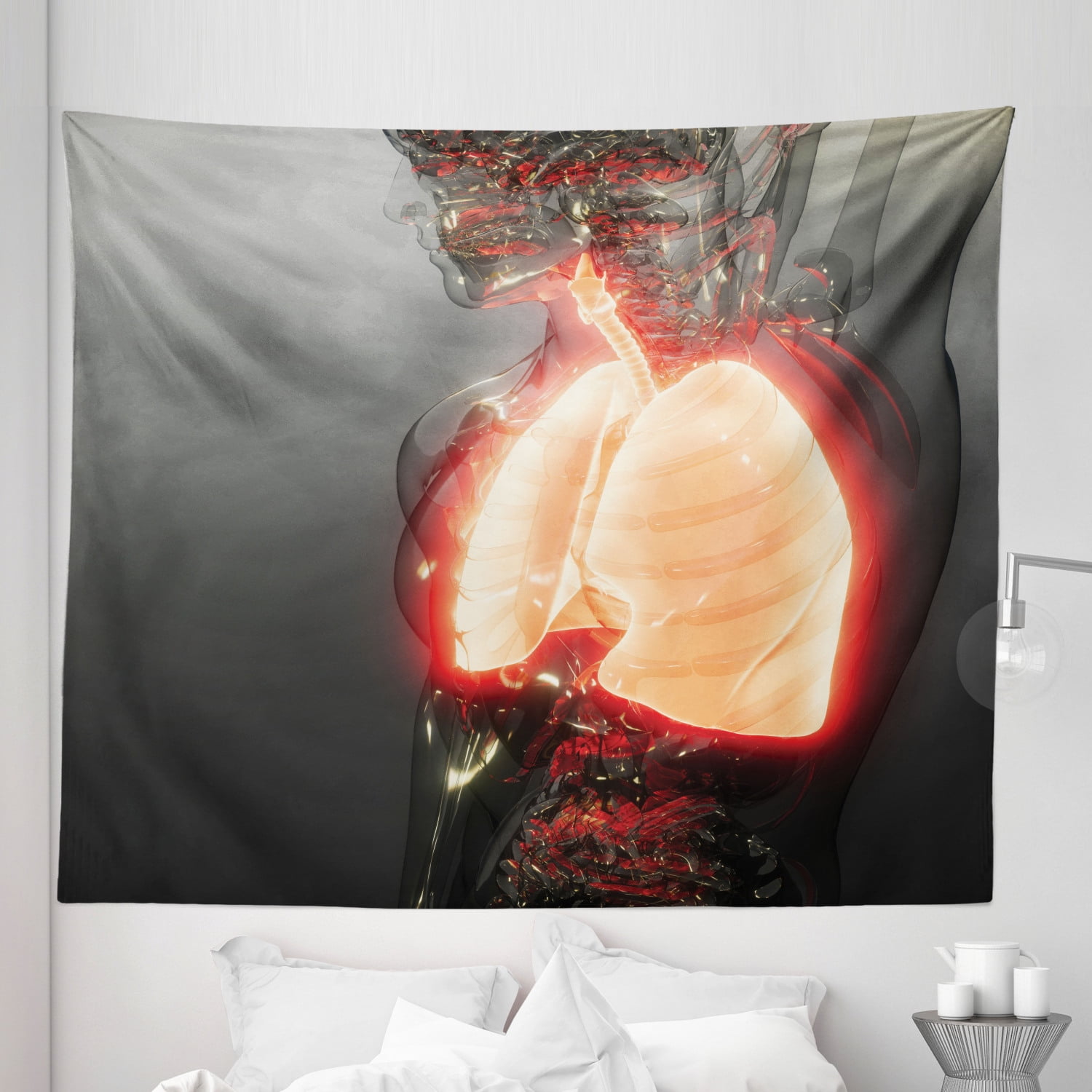 Anatomy Tapestry, X-ray Scanning of Body Human Lungs Flesh and Skeleton ...
